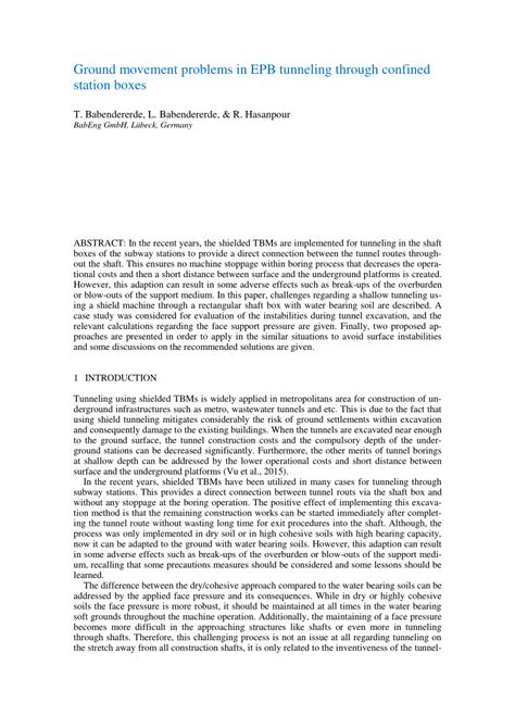 Pdf Ground Movement Problems In Epb Tunneling Through Confined Station Boxes