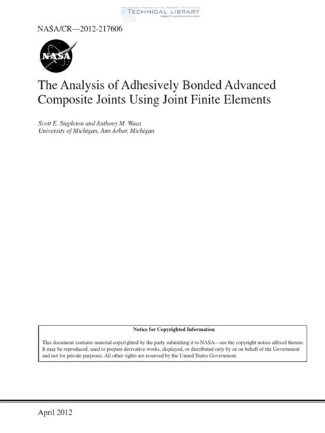 Nasa Cr 2012 217606 Analysis Of Adhesively Bonded Advanced Composite Joints Pdf