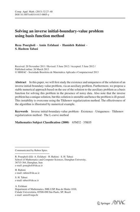 Pdf Solving An Inverse Initial Boundary Value Problem Using Basis Function Method Dokumentips