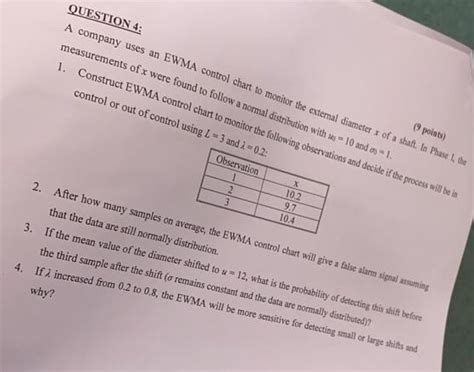 Solved Question 4 A Company Uses An Ewma Control Chart To