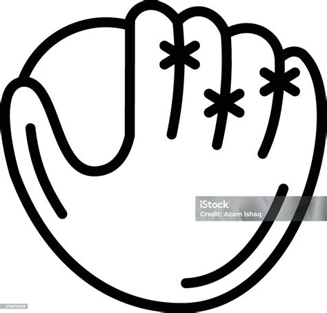 가죽 원 핸드 글러브 백 뷰 컨셉 벡터 라인 아이콘 디자인 흰색 배경에 기본 볼 기호 박쥐와 볼 게임 사인 스포츠 장비 스톡