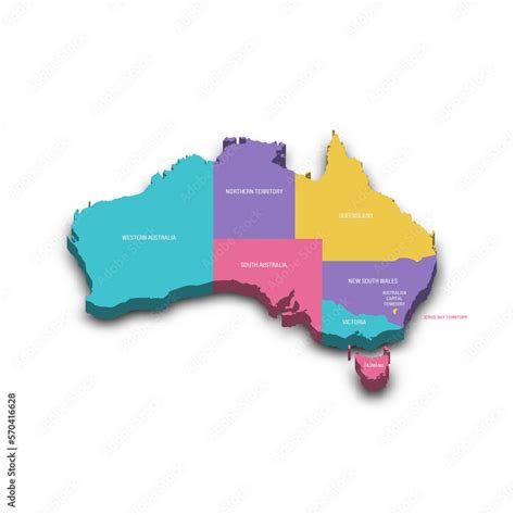 australia political map of administrative divisions states and teritorries colorful 3d vector