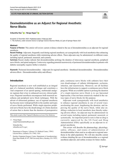 Dexmedetomidine As An Adjunct For Regional Anesthetic Nerve Blocks
