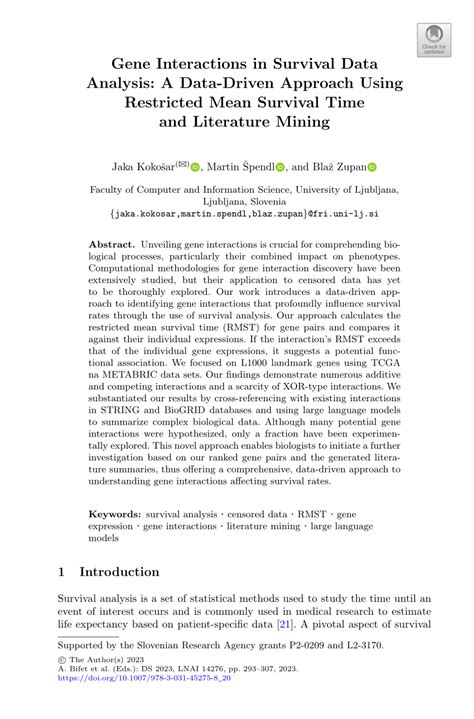 Pdf Gene Interactions In Survival Data Analysis A Data Driven Approach Using Restricted Mean