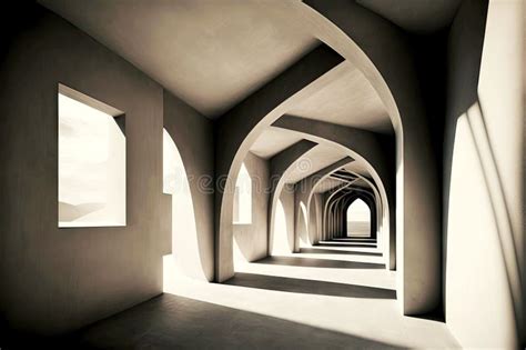 Large Corridors In Concrete Interior Abstract Architectural Forms Stock Illustration