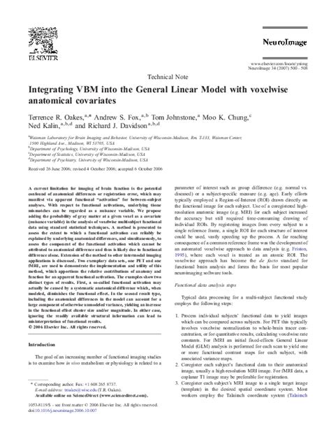 Pdf Integrating Vbm Into The General Linear Model With Voxelwise