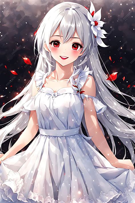 Premium Photo Anime Girl With White Hair And A White Dress