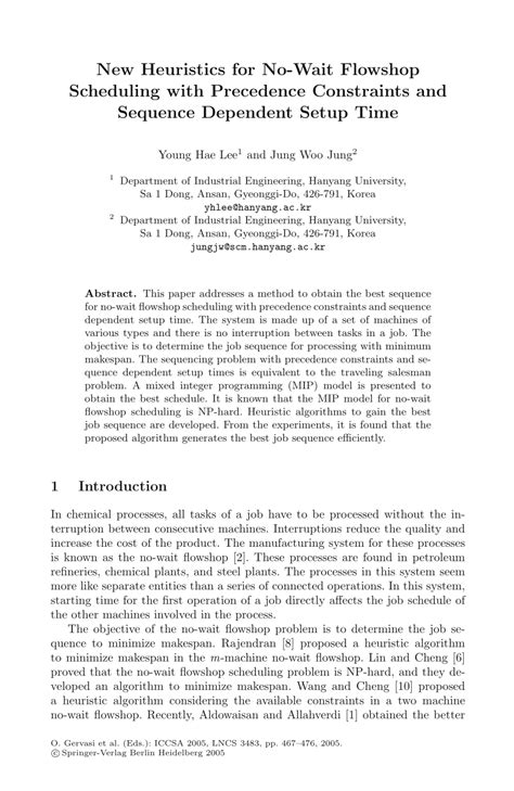 Pdf New Heuristics For No Wait Flowshop Scheduling With Precedence Constraints And Sequence
