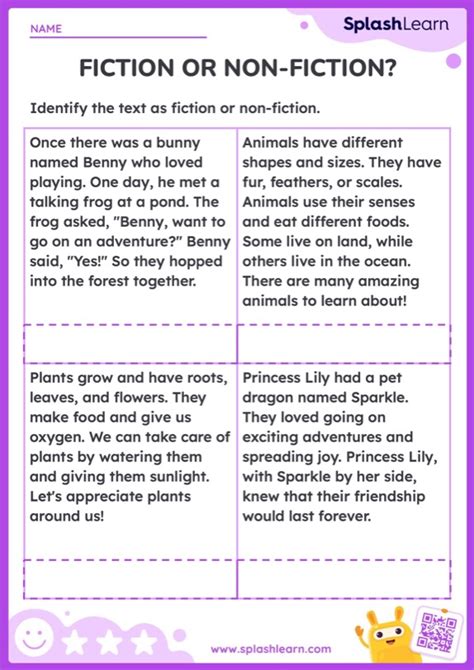 Sorting Fiction And Non Fiction Ela Worksheets Splashlearn