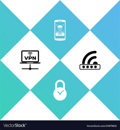 Set Vpn Computer Network Padlock With Clock Vector Image