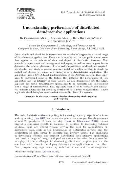 Pdf Understanding Performance Of Distributed Data Intensive Applications
