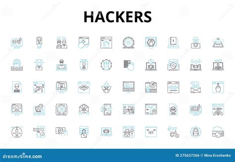 Hackers Linear Icons Set Cybercriminals Intruders Crackers Hacktivists Black Hats White