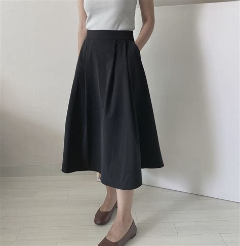 28 38주머니o A라인 스판 밴딩 롱스커트 주머니 빅사이즈 포켓 주머니 롱치마 하객 블랙 베이지 66 77 88 99