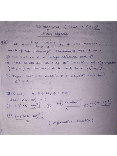 Linear Algebra Question Based On Csir Pdf