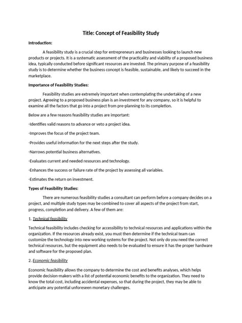 Feasibility Study Outline Pdf Feasibility Study Economies