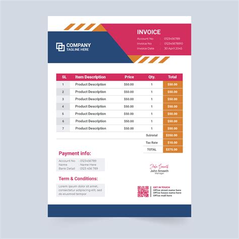 Creative Invoice Template Vector With Colorful Shapes Minimalist