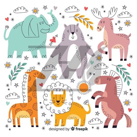 دانلود وکتور حیوانات سبک کارتونی با پس زمینه سفید دانلود رایگان فایل لایه باز، Psd، وکتور