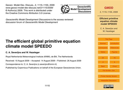 Pdf The Efficient Global Primitive Equation Climate Model Speedo V20