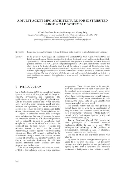 Pdf A Multi Agent Mpc Architecture For Distributed Large Scale Systems