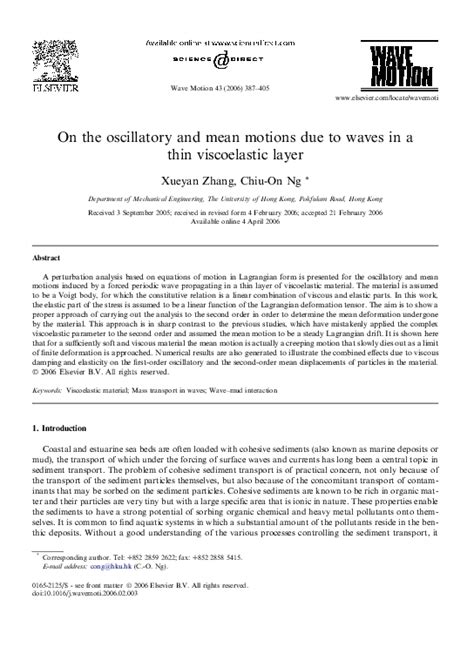 Pdf On The Oscillatory And Mean Motions Due To Waves In A Thin Viscoelastic Layer