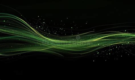 Dynamic Green Light Trails With Glowing Particles On Dark Background Representing Energy Flow