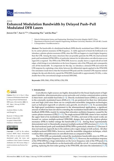 Pdf Enhanced Modulation Bandwidth By Delayed Push Pull Modulated Dfb Lasers