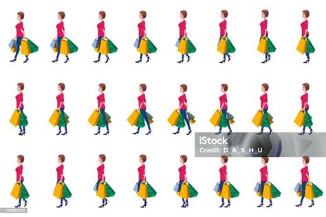 쇼핑 소녀 워크 사이클 애니메이션 스프라이트 애니메이션 루프 개체 그룹에 대한 스톡 벡터 아트 및 기타 이미지 개체 그룹 걷기 경영자 Istock