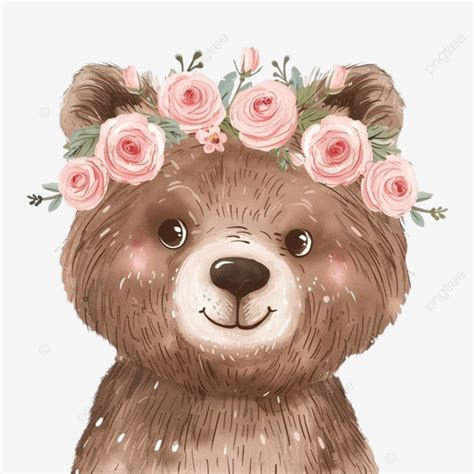 머리에 분홍색 장미를 꽂은 만화 곰 만화 곰 핑크 장미 장식된 건물 Png 일러스트 및 이미지 에 대한 무료 다운로드 Pngtree
