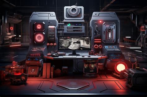 Premium Ai Image Futuristic Computer Gaming Setup Pc High