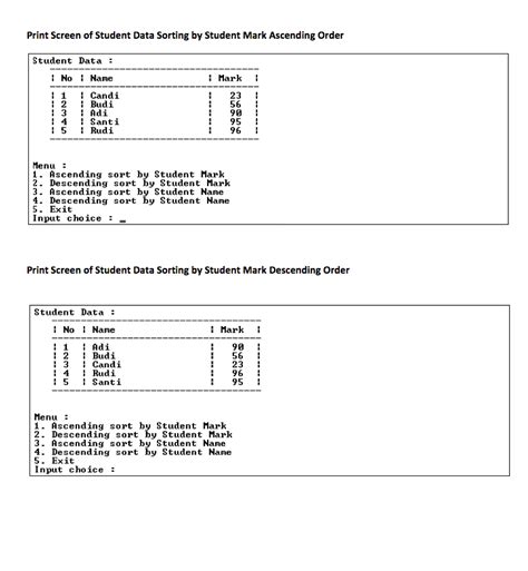 Solved Please Make A Simple Sorting Program With The Foll