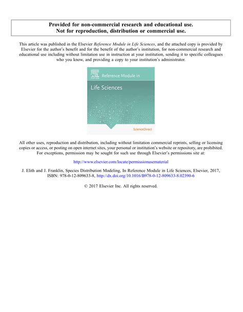 Pdf Species Distribution Modeling