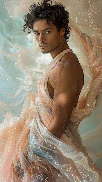 Premium Photo Ethereal Male Model In A Flowing Ethereal Ensemble With