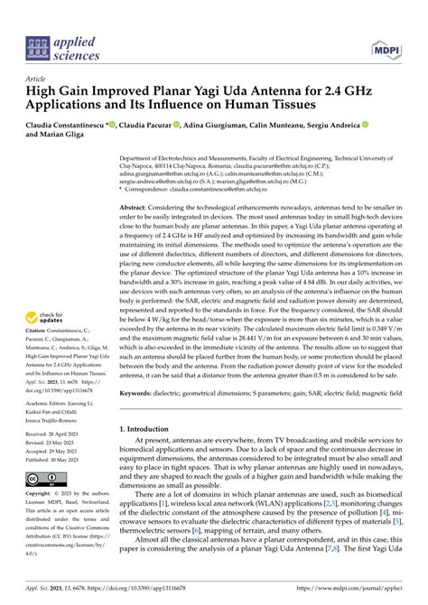 Pdf High Gain Improved Planar Yagi Uda Antenna For 24 Ghz Applications And Its Influence On