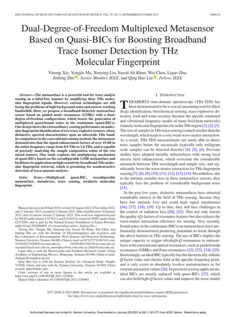 Pdf Dual Degree Of Freedom Multiplexed Metasensor Based On Quasi Bics