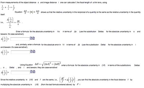 Solved From Measurements Of The Object Distance O And Image