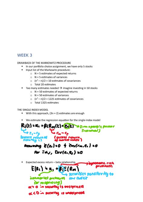 Week 3 Investment Analysis Notes Week 3 Drawback Of The Markowitz