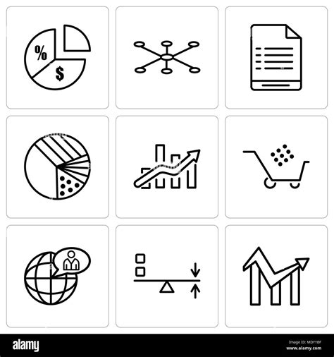 Set Of 9 Simple Editable Icons Such As Chart Sun Flare Global User