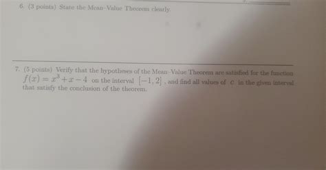 Solved Points State The Mean Value Theorem Clearly Chegg