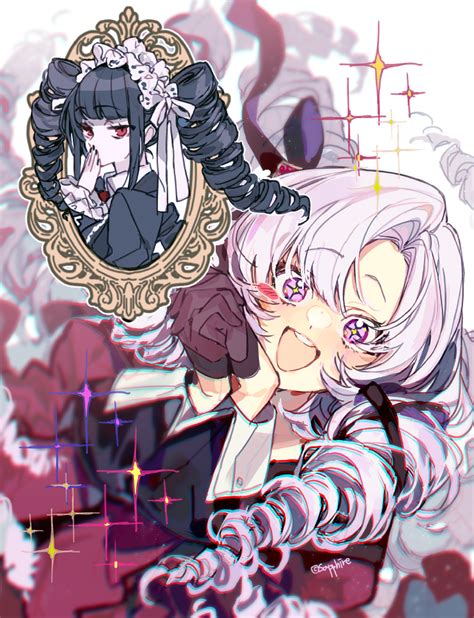 Safebooru 2girls Bangs Bare Shoulders Black Hair Bonnet Celestia