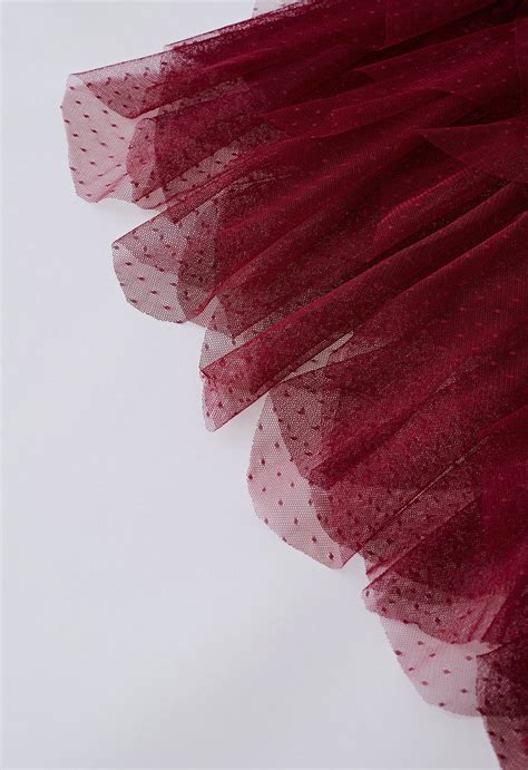 Dots Full Ruffled Tulle Skirt In Red Retro Indie And Unique Fashion