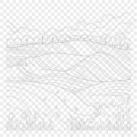 필드와 언덕 색칠 페이지 벡터 일러스트 레이터의 그림 언덕 풍경 개요 스케치의 선 그리기 잔디 공장 Png 일러스트 무료 다운로드 Lovepik