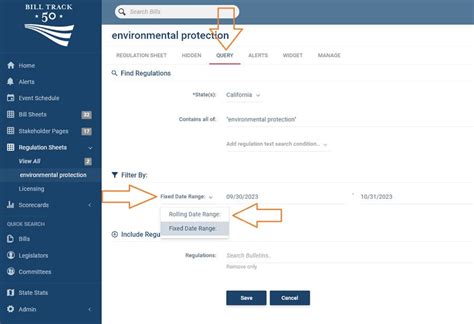 Date Range Options On Regulation Sheets Billtrack50