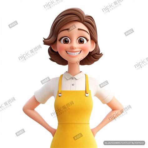 Ai创作图卡通写实人物 卡通写实漫画人物 仿3d卡通形象 3d卡通人物 围裙妈妈 着半臂女佣 卡通写实漫画人物设计 卡通幼师 3d卡通形象