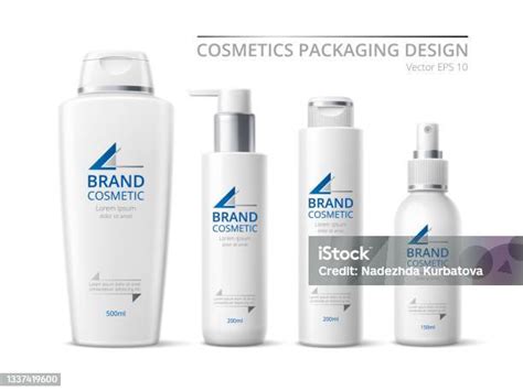 사실적인 브랜드 화장품 병 화이트 디자인 제품 팩 3d 용기 모형 스킨 케어는 다른 디스펜서와 함께 의미합니다 벡터 집합 3차원 형태에 대한 스톡 벡터 아트 및 기타 이미지