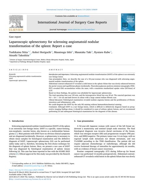 Pdf Laparoscopic Splenectomy For Sclerosing Angiomatoid Nodular Transformation Of The Spleen
