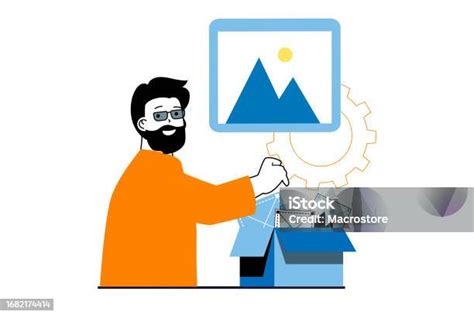 플랫 웹 디자인에서 사람들 장면이 있는 앱 개발 개념입니다 인터페이스 레이아웃 콘텐츠를 위한 그래픽 요소와 그림을 만드는 사람 소셜 미디어 배너 마케팅 자료에 대한 벡터