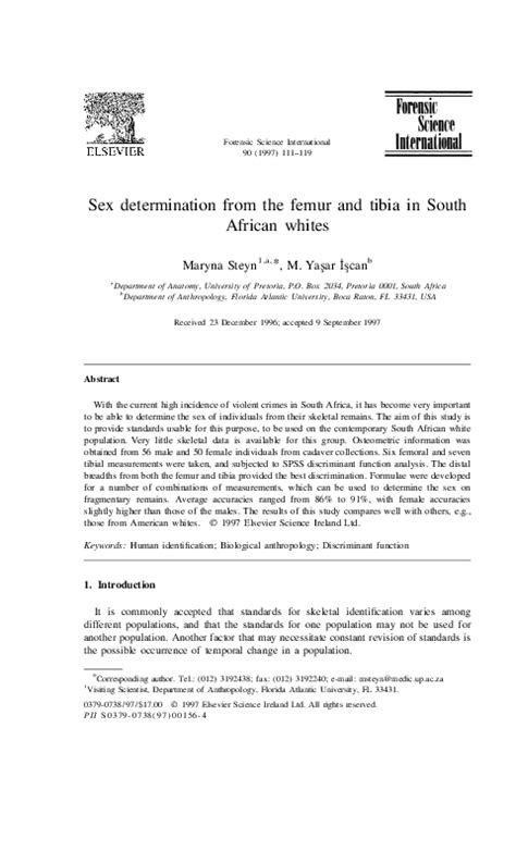 Pdf Sex Determination From The Femur And Tibia In South African