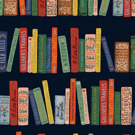 Rifle Paper Co Rp1103 Na4cm Curio Book Club Navy Canvas Metallic Fabric