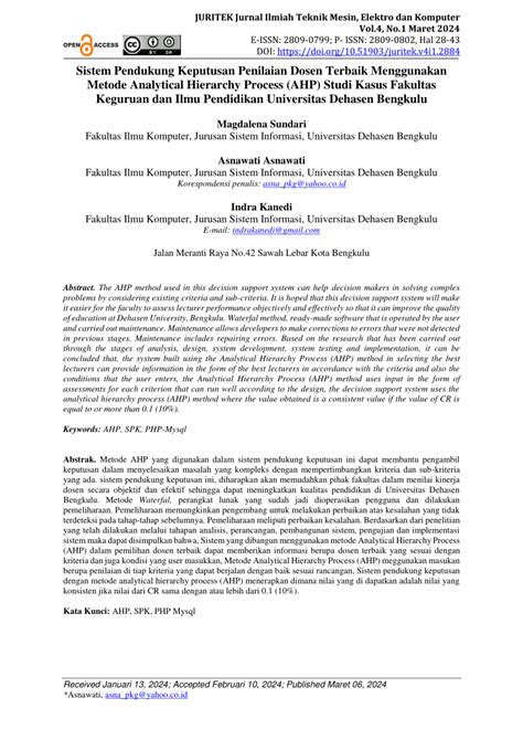 Pdf Sistem Pendukung Keputusan Penilaian Dosen Terbaik Menggunakan Metode Analytical Hierarchy