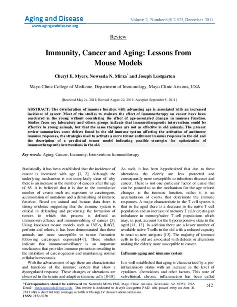 Pdf Immunity Cancer And Aging Lessons From Mouse Models